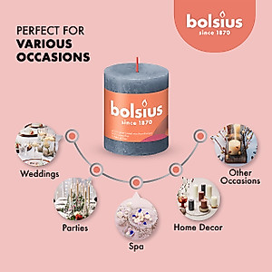 BOLSIUS 4 Pack Twilight Blue Rustic Pillar Candles - 2.75 X 3.25 inches - Premium European Quality - includes Natural Plant-Based Wax - Unscented Dripless Smokeless 35 Hour Party Décor Candles