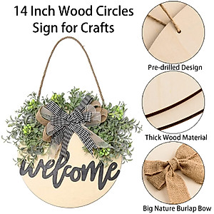 6 Pcs 14 Inch Wood Circles for Crafts Unfinished Wooden Slice Blank Round Wooden Door Hanger Sign Round Wooden Discs with Bows,Twine, Glue Point for DIY Craft Christmas Home Holiday Decor,5 mm Thick