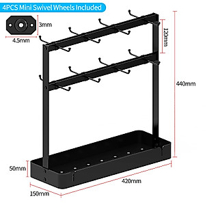 ZDDLOINP Aluminum Alloy Coffee Mug Holder with Movable Hooks, 16 Capacity Coffee Cup Holder for Countertop, 2 Tier Mug Tree Holder Rack with Storage Base for Coffee Pod, Sugar Bags, Paper Cups