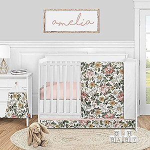 Sweet Jojo Designs Vintage Floral Boho Girl Fitted Crib Sheet Baby or Toddler Bed Nursery Photo Op - Blush Pink, Yellow and Green Shabby Chic Rose Flower Farmhouse