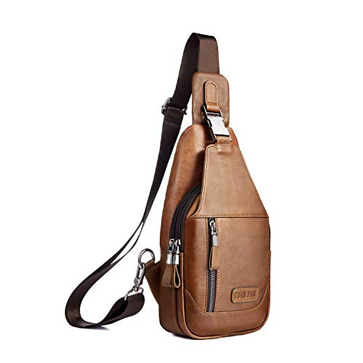 YUAN FAN Leather Sling Bag for Men,Crossbody Purse Chest Bag Backpack Messenger Shoulder Bag Small