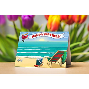 Beach Happy Birthday Card Pack - 12 Birthday Cards & Envelopes - Beach Theme Cards