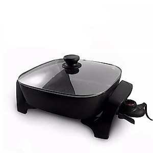 12-inch Electric Skillet with Lid, Non-Stick Surface, Adjustable Temperature Control, Ideal for Cooking and Serving, Black