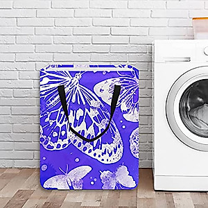 Purple Butterfly Laundry Basket Collapsible Storage bin with Handles for Hamper,Kids Room,Toy Storage