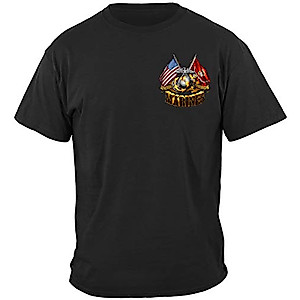 US Marine Corps Short Sleeve Shirts, 100% Cotton Casual Mens Shirts, Show Your Pride with Our Double Flag Gold Globe Marine Corps Foil Stamp Unisex T-Shirts for Men or Women (Large)