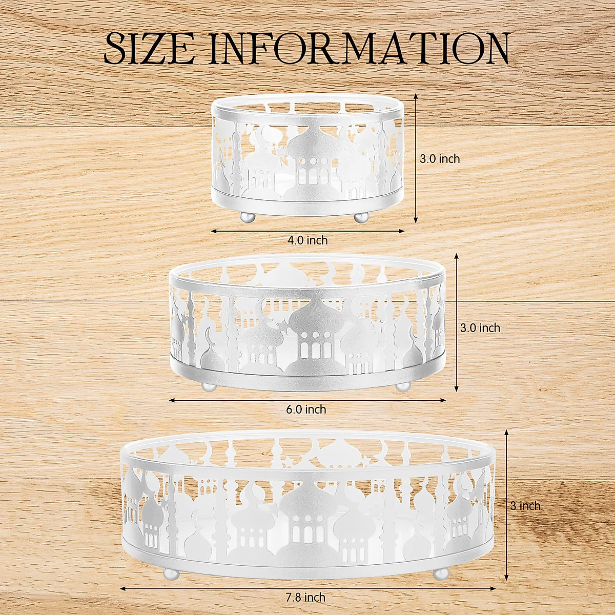 Sumind 3 Pcs Ramadan Serving Trays Eid Mubarak Round Metal Food Trays Crazy Night Islam Eid Mubarak Plates Food Storage Containers for Eid Islamic Muslim Activity Party Favor, White
