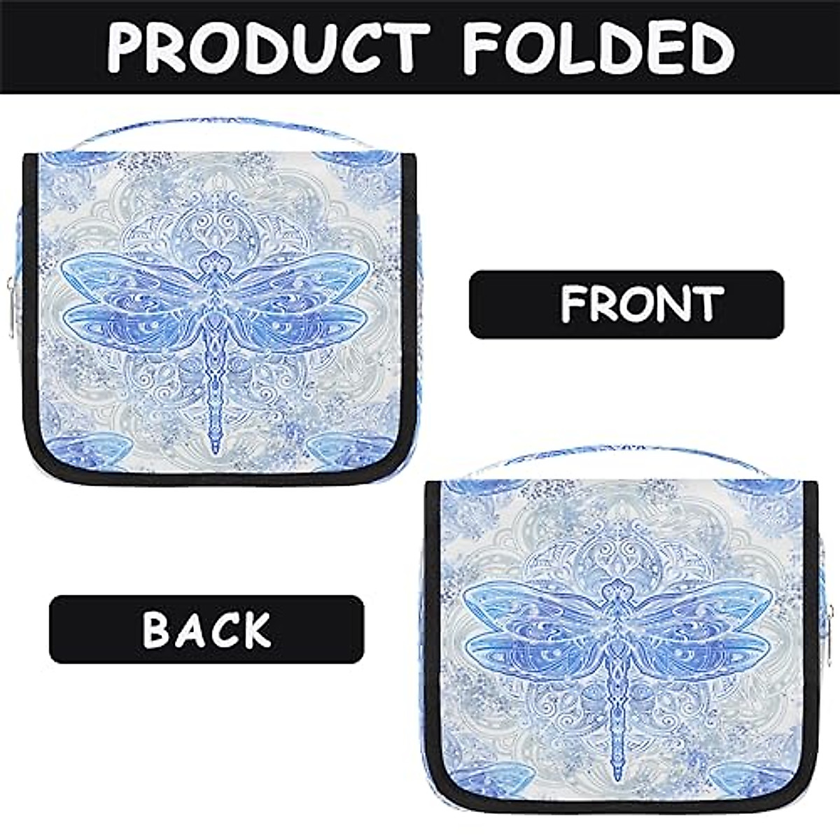 POFATO Blue Dragonfly Mandala Travel Toiletry Bag Cosmetic Makeup Bag for Women Men Hanging Hook Wash Toiletries Portable Toiletry Bags Organizer