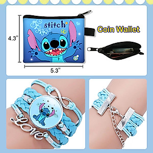 FETELAZ Stitch Stuff Merch Gifts Set, Include Drawstring Bag Backpack Coin Wallet Stickers Lanyard Necklace Bracelet Keychain Phone Holder Button Pins for Girls Teens Adults