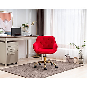 ZOBIDO Comfy Home Office Task Chair with Wheels, Cute Modern Upholstered Velvet Back Adjustable Swivel Vanity Desk Chair, for Women,for Girls, Living Room, Bedroom(red)