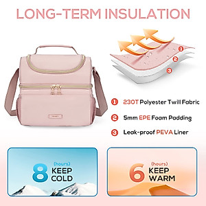 TOURIT Dual Compartment Lunch Bag Women Insulated Lunch Box Cooler Bag for Men, Women, Work, Picnic, Pink