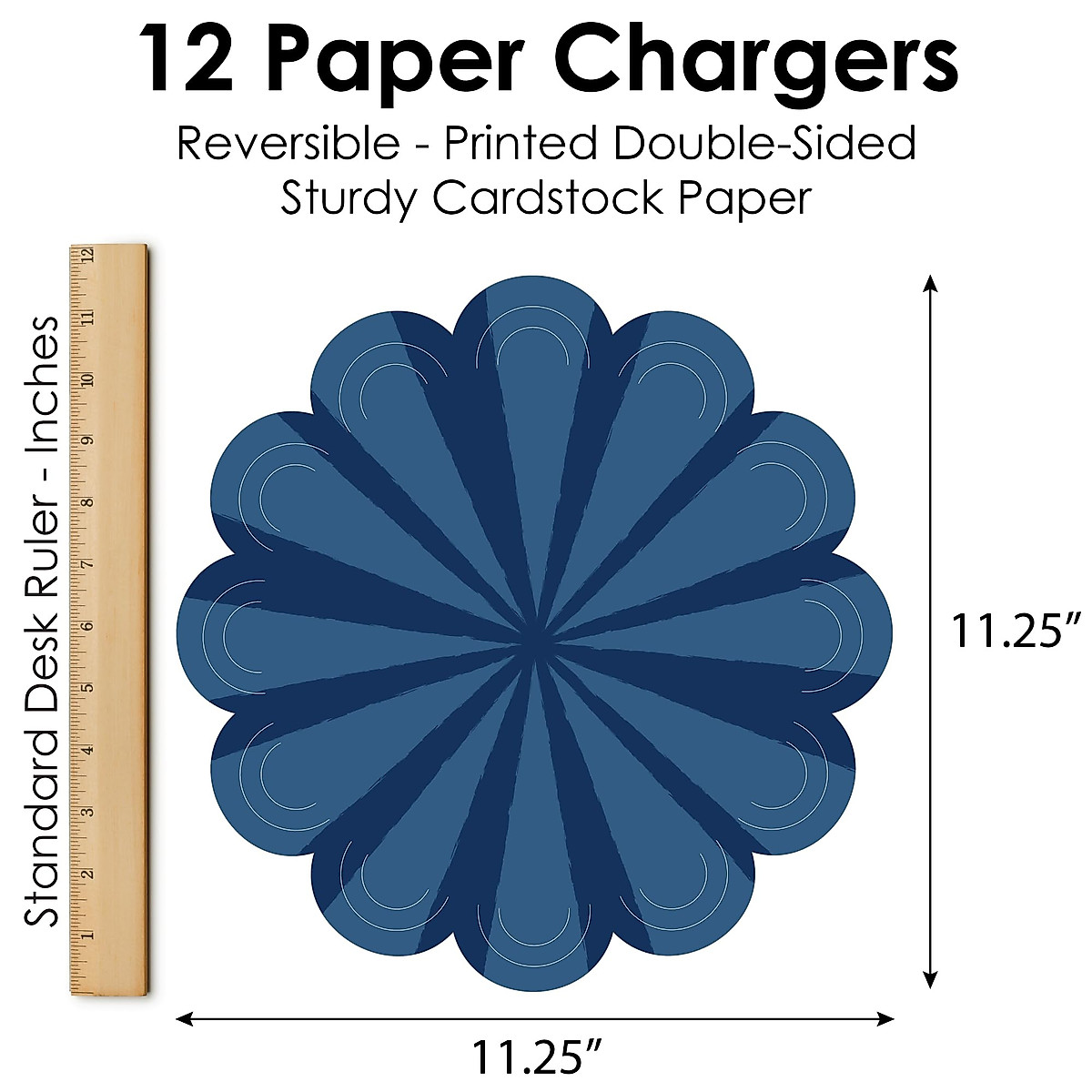 Big Dot of Happiness Navy Stripes - Simple Party Round Table Decorations - Paper Chargers - Place Setting For 12