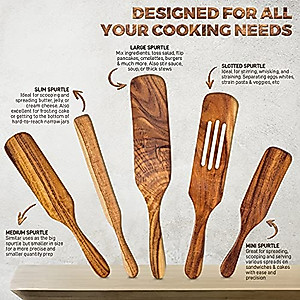 Wooden Spurtle Set Of 5 For Cooking, Acacia Wooden Utensils For Cooking, Wooden Spoons for Cooking, Non-Stick Tool Sets, Versatile Tools, As Seen On TV Bamboo Spatulas, Premium Utensil Spoons