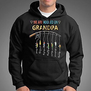 Personalized Dad Grandpa Fishing T Shirts, Shirt with Grandkids Name, Custom Father's Day Gift for Men Pawpaw Papa Tee Hoodie Sweatshirt Tank Top on Birthday up to 25 Kids, X-Large