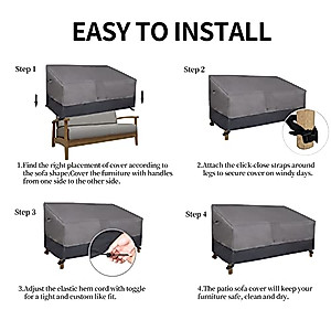 Easy-Going Waterproof Outdoor Sofa Cover, Heavy Duty 2 Seater Outdoor Loveseat Cover, Windproof Patio Furniture Cover with Air Vent (58Wx32.5Dx31H inch, Gray/Dark Gray)