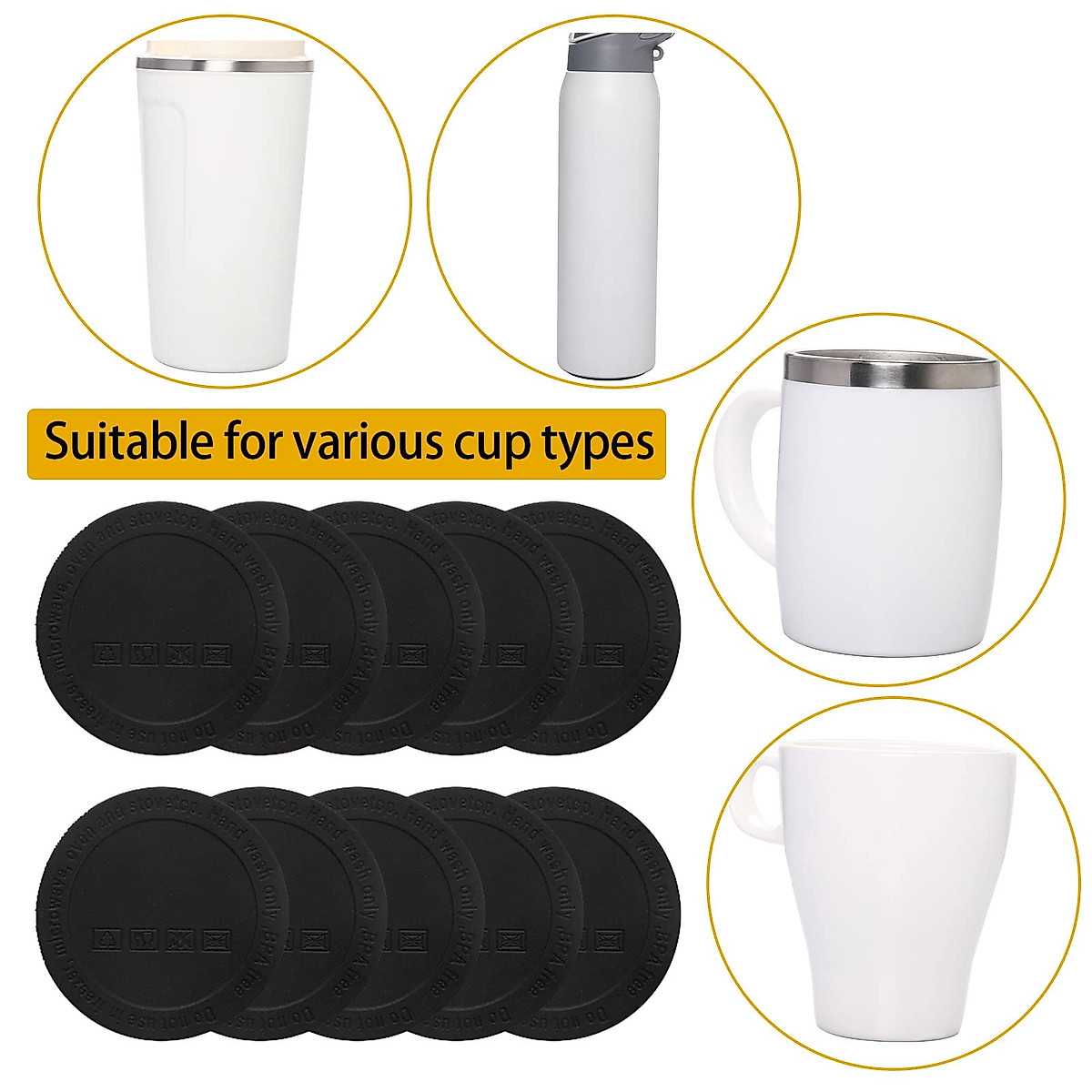 Mozeat Lens 10Pcs Rubber Bottoms for Sublimation Tumblers, Protective Anti-Slip Silicone Bottoms with Adhesive, Tumbler Bumpers Rubber Bottom for Skinny Tumblers