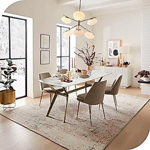 HERNEST 63" White Sintered Stone Dining Room Table for 4-6, Modern Heavy Duty Dining Table with Marble Texture Table Top and Golden Stainless Steel Legs Minimalist Kitchen Table for Living Room