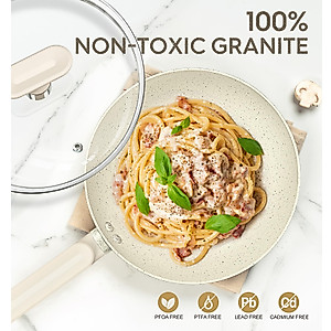 MICHELANGELO Frying Pan with Lid, Nonstick Frying Pan 10 Inch with Non-Toxic Granite Coatings, Nonstick Frying Pan with Lid, Stone Skillet, Nonstick Pan 10 Inch, Induction Compatible