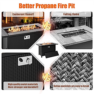 Walsunny 45 inch Outdoor Propane Fire Pit 50,000 BTU Gas Fire Pit Table with Lid, Lava Rock, Waterproof Cover, Rectangle Gas Firepit Table for Garden/Patio, CSA Certification