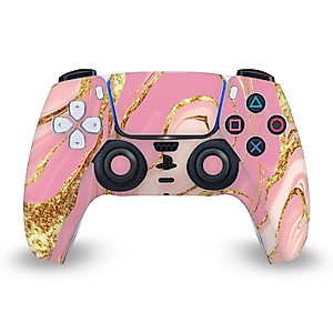 Head Case Designs Pink and Gold Marble Vinyl Faceplate Sticker Gaming Skin Decal Cover Compatible with Sony PlayStation 5 PS5 Disc Edition Console & DualSense Controller