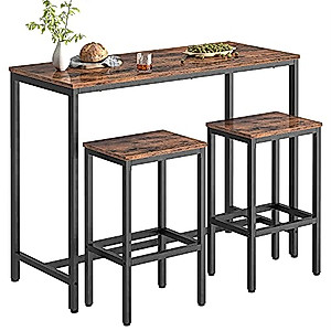 HOOBRO Bar Table and Chairs Set, 47.2” Rectangular Pub Bar Table and 2 Bar Stools, 3-Piece Breakfast Table Set for Kitchen Living Room, Dining Room, Sturdy Metal Frame, Rustic Brown BF52BT01