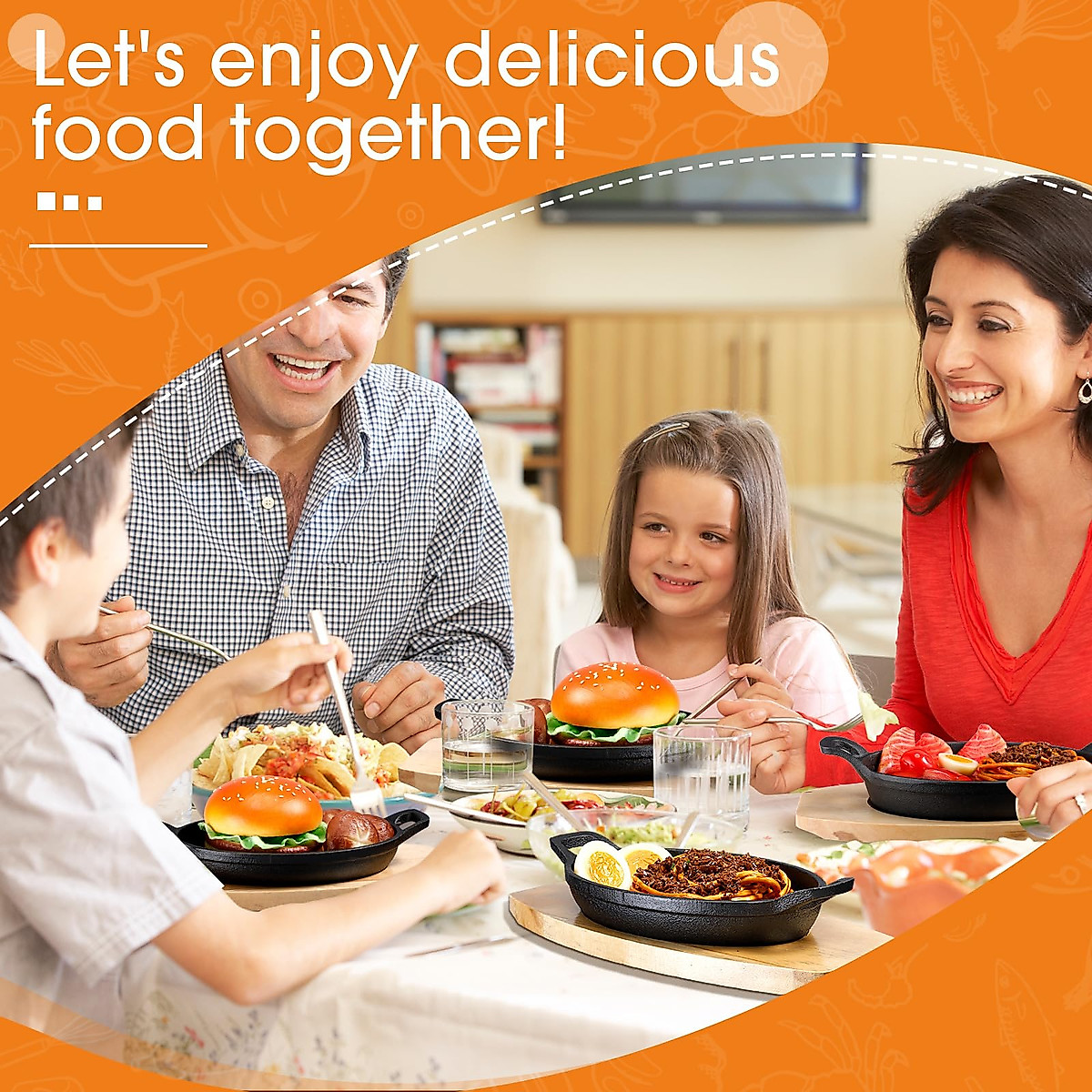 Mifoci 2 Sets Cast Iron Skillet with Wooden Base Mini Cast Iron Fajita Plates Cast Iron Baker's Skillet Matte Black Small Cast Iron Pan for Kitchen Restaurant Barbecue Dinner (8.5 x 6.1 x 1.7 Inches)