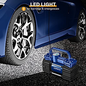 GSPSCN Portable Digital Car Tire Inflator with Gauge 150Psi Auto Shut-Off, Heavy Duty Double Cylinders 12V Air Compressor Pump w/Emergency LED Light for Auto,Truck,Car,Bicycles,RV,SUV,Balls etc. Blue