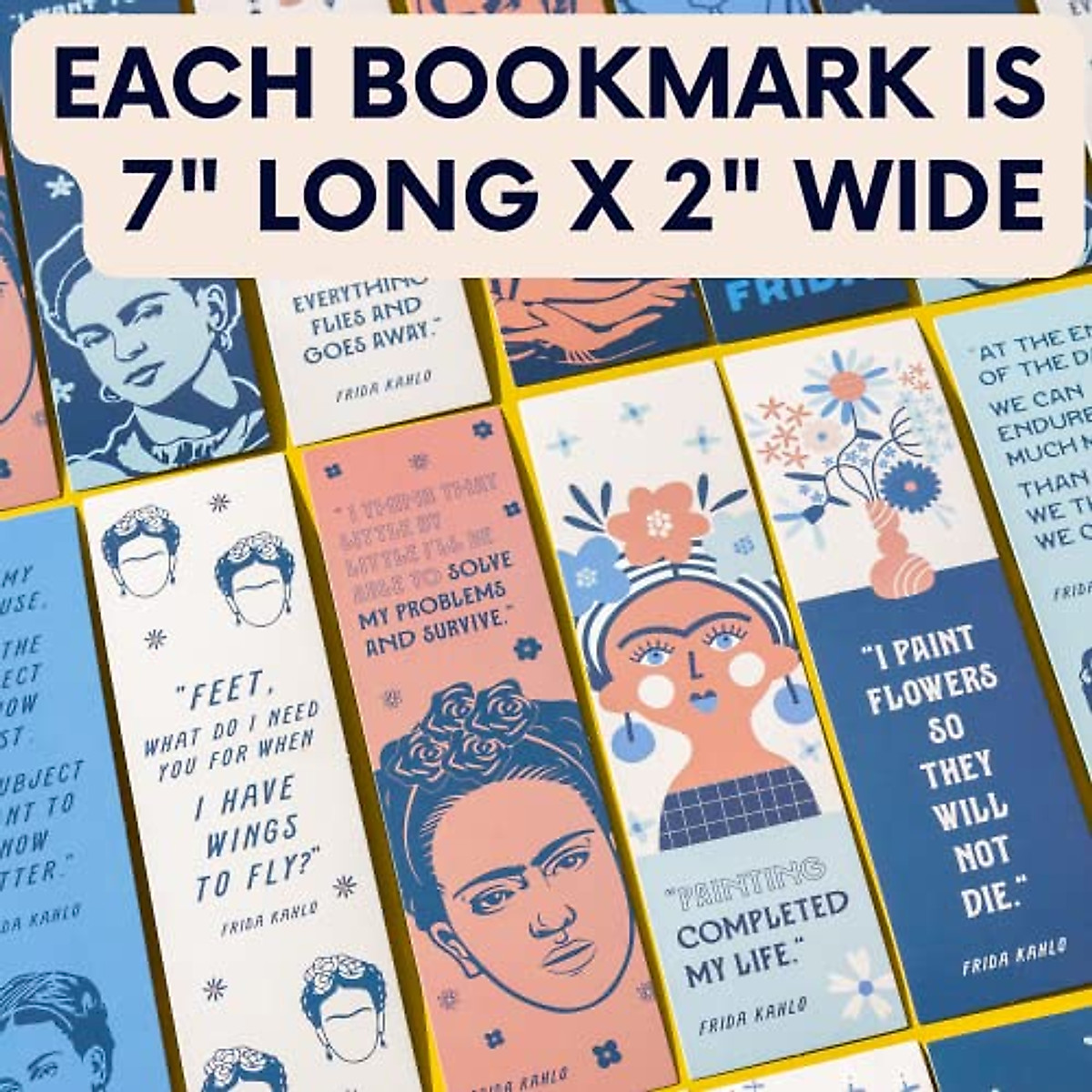 36-Pack of Frida Kahlo Paper Bookmarks. Perfect for Art Lovers, Feminists, and Culture Enthusiasts. These Colorful and Inspiring Bookmarks Feature Quotes by The Iconic Mexican Artist.
