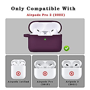 MOFREE for Airpods Pro 2 Case 2022, Soft 5 in 1 Silicone Protective Cover for Airpods Pro 2nd Generation Case Women with Bling Elephant Keychain, Wireless Charging [Front LED Visible]-Purple