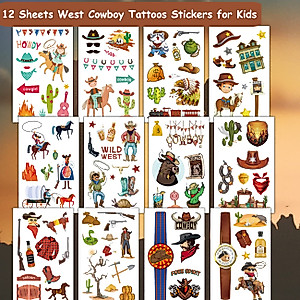 CHARLENT Cowboy Temporary Tattoos for Kids - 100 PCS Western Cowboy Temporary Tattoos for Boys Birthday Party Favors Goodie Bag Fillers
