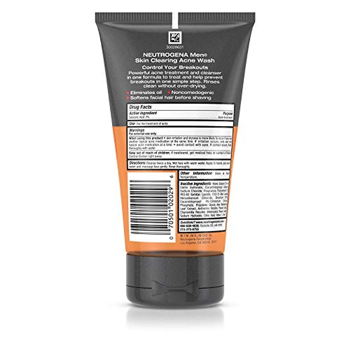Neutrogena Men Skin Clearing Daily Acne Face Wash with Salicylic Acid Acne Treatment, Non-Comedogenic Facial Cleanser to Treat & Prevent Breakouts, 5.1 fl. oz