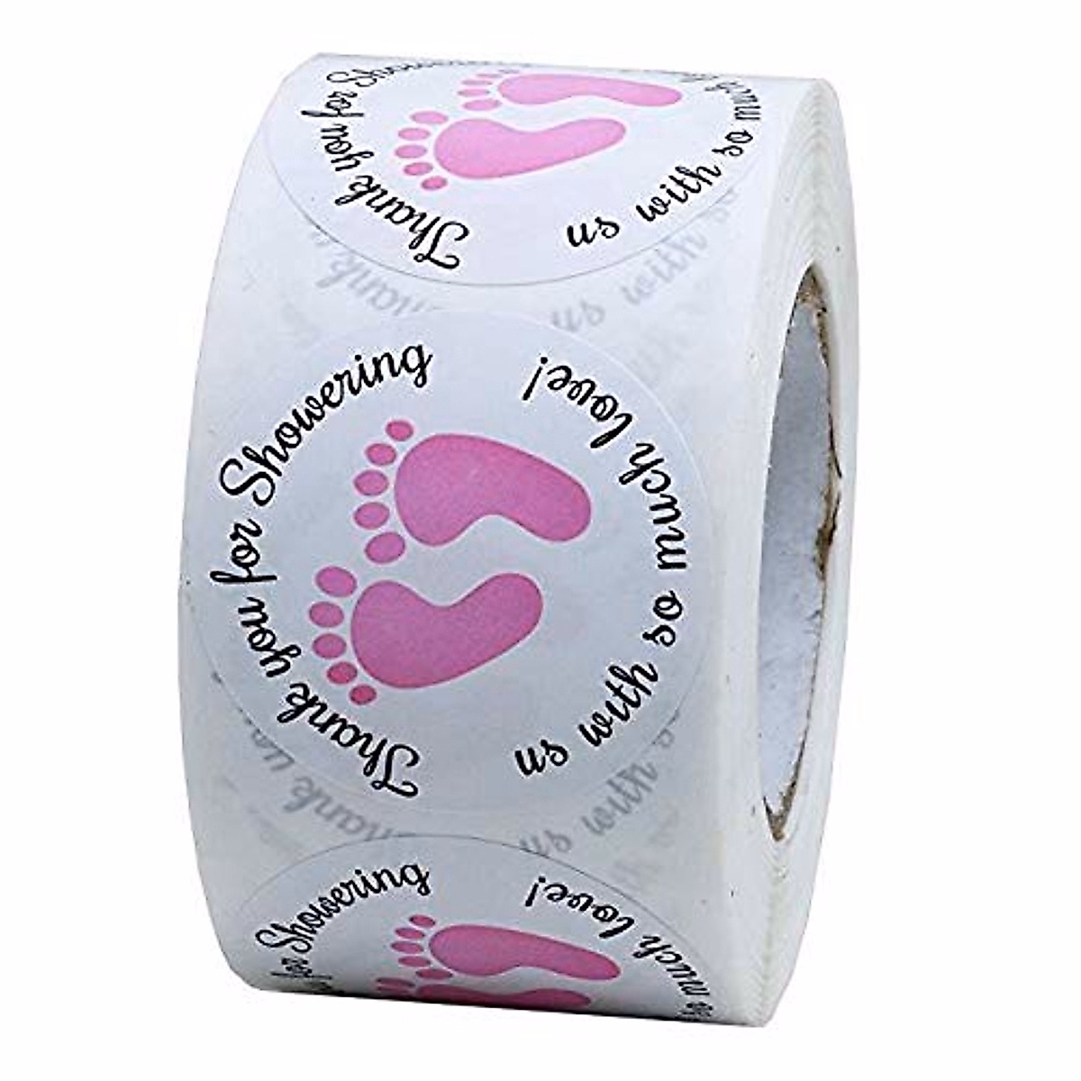 Dartsz, Gender Neutral Baby Shower Stickers，Thank You for Showering Us with So Much Love Round Labels Pink Baby Footprint Stickers,
