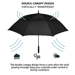SIEPASA Golf Umbrella Large 62/68/72 Inch Automatic Open Golf Umbrella Extra Large Oversize Double Canopy Vented Umbrella Windproof Waterproof for Men and Women.(Black, 62")