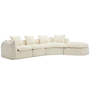 Haplized 137" Modular Sectional Couch,Comfy Upholstered Sectional Sofa,High Density Sponge Floor Sofa,5 Seater Cloud Sofa for Living Room,Bedroom,Apartment,Beige