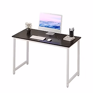 Halter Computer Desk for Home Office 47” Work Table Easy Assembly Black Desk White Frame