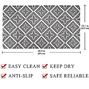 Bath Tub Shower Mat - Anti-Slip PVC Material 15.1x26.8 in, Gentle Cushioning Quick Drying Suction Cups Reliable Solution - Geometric Flowers Pattern - Gray Non-Slip Floor Mat