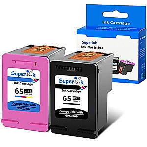 SuperInk Remanufactured 65 High Yield Ink Cartridge Replacement for HP 65XL N9K04AN N9K03AN Compatible with Deskjet 2600 2620 3720 3752 3758 Envy 5000 5052 5055 5058 Printer (1 Black, 1 Tri-Color)