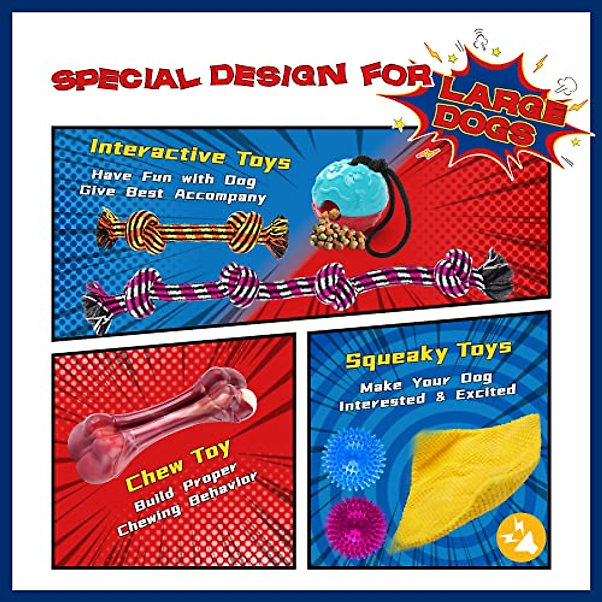 Zeaxuie Heavy Duty Various Dog Chew Toys for Aggressive Chewers - 9 Pack Value Set Includes Indestructible Rope Toys & Squeaky Toys for Medium, Large & X-Large Breeds (Style-1 Rope Toys)