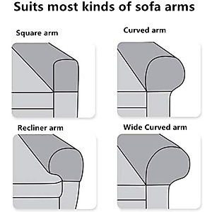 SXNING Arm Rest Covers Set, Pack of 4 Stretch Armchair Arm Covers Soft Polyester Arm Caps Non Slip Furniture Protector for Chair, Sofa, Couch (Dark Coffee with Pocket)