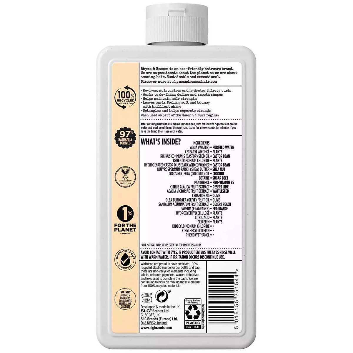 RR Hair Rhyme & Reason Quench and Curl Shampoo Conditioner Set. 13 Fl Oz Bottles. For Curly, Coily, Textured Hair. Blended with Shea Butter, Desert Peach Ceramides. Vegan, Sulfate Cruelty Free.