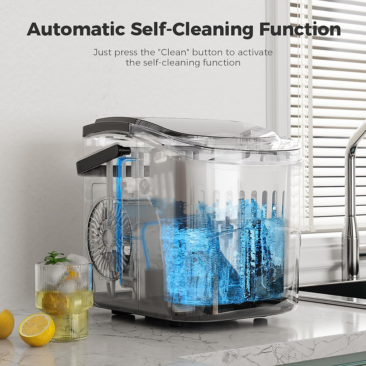 Crzoe Ice Makers Countertop,26Lbs/24H,9 Pcs/6 Mins,Portable Countertop Ice Maker Machine with Self-Cleaning,2 Sizes of Bullet Ice,Small Ice Maker with Handle for Home/Kitchen(Black)