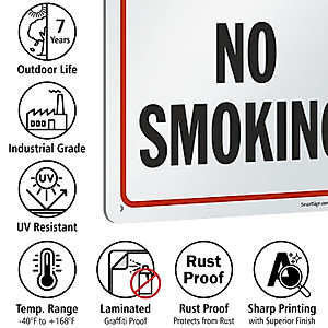 SmartSign 14 x 10 inch “No Smoking” Metal Sign with Symbol, Screen Printed, 40 mil Laminated Rustproof Aluminum, Red, Black and White, Made in USA