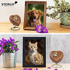 STONLIF Pet Memorial Wood Urns for Dog or Cat Ashes,Small 3 Cubic Inches Wooden Urns Heart Shape Paws Design Urn for Ashes for Dogs, Pet Urns for Cats, Loss Pet Memorial Remembrance Gift - Pattern 1