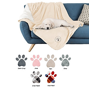 PETMAKER Waterproof Pet Blanket - 50x60-Inch Reversible Sherpa Fleece Throw Protects Couches, Cars, and Beds from Spills, Stains, and Fur (Cream)