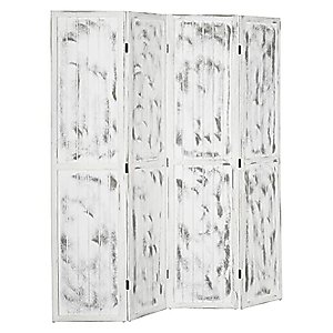 HOMCOM 5.5' Tall 4-Panel Room Divider and Folding Privacy Screen, Woodgrain Freestanding Privacy Divider, Partition Wall, Rustic White