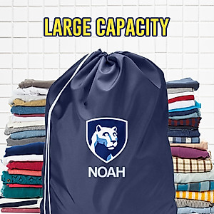 Personalized Laundry Bag, Custom Nylon Laundry Bag with Drawstring Closure, Dorm Room Essentials For College Students Girls and Guys Add Your College Logo or Your Team Design