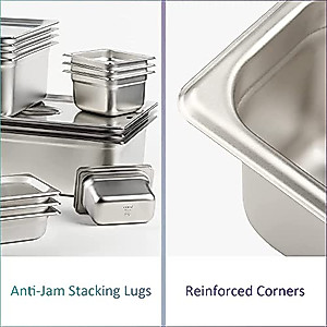 OWLEEN 6 Pack Anti-Jam Slotted Hotel Pans with Lids, 1/6 Size 4 Inch Deep, Commercial 18/8 Stainless Steel Table Food Pan