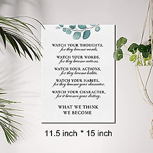Inspirational Canvas Wall Art Motivational Watch Your Thoughts Quote Canvas Print Positive Canvas Painting Office Home Classroom Wall Decor Framed Gift 12x15 Inch