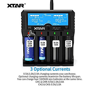 XTAR Dragon VP4L Plus Professional 18650 Capacity Tester Universal 18650 Charger for Rechargeable Batteries Li-ion 21700 26650 14500 16340 Ni-MH AA AAA D with USB Output and Battery Repair Function
