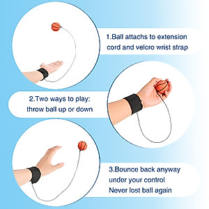 Skylety 6 Pieces 1.85 Inch Wrist Return Ball Sports Wrist Ball Includes Basketball, Baseball and Football on a String Rubber Rebound Ball Wristband Toy for Children Kids Party Favor, Exercise or Play