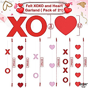 XOXO and Hanging Heart Valentine Garland – 6 String, No DIY | Felt Heart Garland for Galentines Day Decorations | XOXO Garland, Valentines Day Decor | Valentine Felt Garland, Valentines Decorations